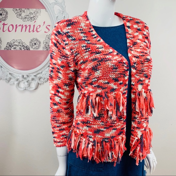 Ruby Rd. | Sweaters | Ruby Rd Pink Blue White Crochet Fringed Cardigan ...